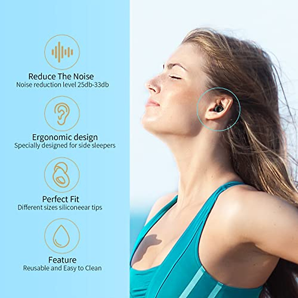 Ear Plugs for Noise Reduction and Sleeping –2 Pairs Reusable Soft Comfortable Ear Plugs–Ideal for Side Sleepers–27dB Noise Cancelling–Black