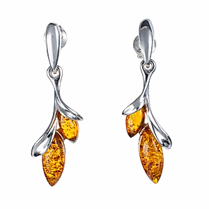 Amber Earrings - Sterling Silver and Baltic Honey Amber Earrings "Alicia" - Amber - Baltic Amber Hypoallergenic Earrings - Sterling Silver Jewelry Collection
