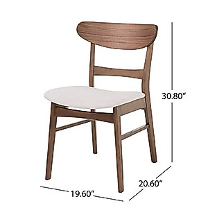 Christopher Knight Home Helen Mid-Century Modern Dining Chairs (Set of 4), Polyester,Rubberwood, Light Beige, Walnut