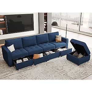 Belffin Fabric Convertible Modular Sectional Sofa Couch Modern L Shaped Sofa with Ottomans 5 Seater Sofa Sectionals Sleeper Couch with Reversible Chaise and Storage Drawers for Living Room Blue