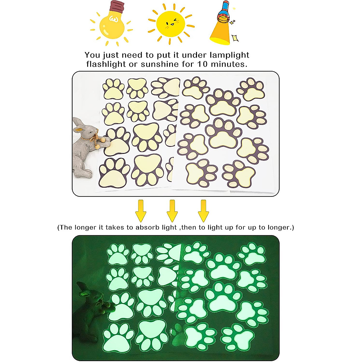 MESU 22 Pcs Paw Print Luminous Decals Glow in The Dark Cat Dog Footprint Decorative Stickers Kids Room Ceiling Decor Paw