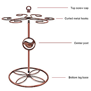 Sunnyac Scrollwork Bronze Wine Glass Rack, Elegant Freestanding Stemware Holder Stand with 6 Hooks, for Home and Bar Storage and Artistic Tabletop Display, Bird-style (Bronze 2)