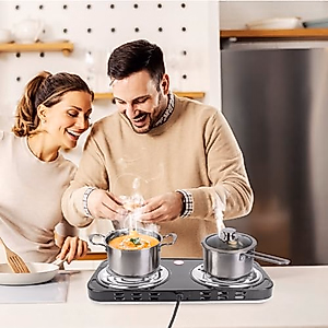 KOCASO Double Countertop Single Burner Electric Stove, 2000W Portable Coil Heating Hot Plate RV Hot Plate, with Non Slip Rubber Feet + 5 Temperature Adjustments, w/ 35in Plug Cord, Black