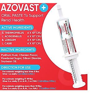 Azovast Plus Kidney Health Supplement for Dogs & Cats, Oral Paste (60 cc) - NO Refrigeration Required - Help Support Kidney Function & Manage Renal Toxins Chicken Flavor (Made in U.S.A(60cc)