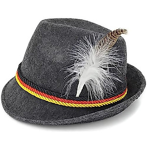 NociHah Men German-Oktoberfest-Alpine-Fedora-Hat - Women Bavarian Swiss Traditional Felt Costume Hat with Feather for Oktoberfest Party(S-M)