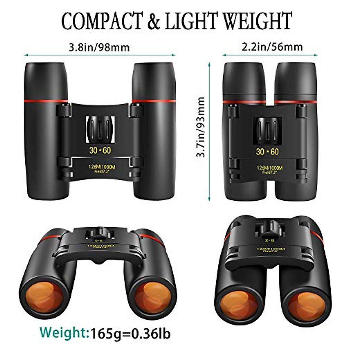 30x60 Mini Compact Binoculars for Kids and Adults, Portable Pocket Foldable Binoculars for Waterproof Bird Watching, Mountaineering, Outdoor Hunting