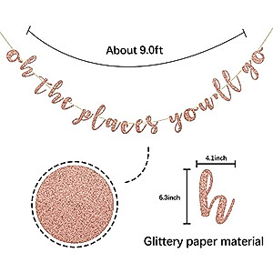 INNORU Oh The Places You'll Go Banner - Travel Theme Farewell Party Bunting Decor - Bon Voyage - Birthday Anniversary Graduation Baby Shower Party Decorations, Rose Gold Glitter