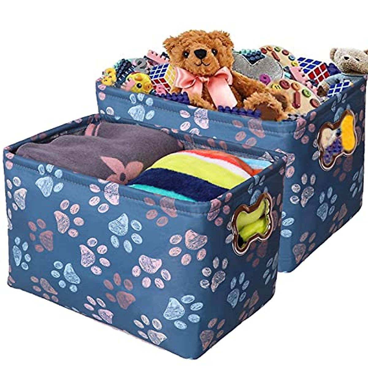 SIJESSIE Large Foldable Storage Bins 2 Pack,Felt Storage Basket Organizer,Pet Toy Baskets with Metal Ring Handles for Dog Toys,Clothes,Towels,Magazine ,Home Organizing