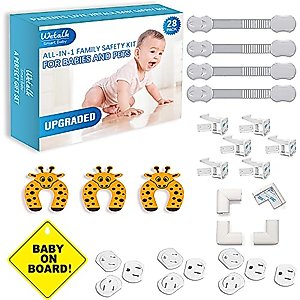 Baby Proofing Kit 18 Pcs - Baby Home Safety All-in-one Solution with Hidden Cabinet Locks, Adjustable Strap Latches, Corner Guards and Finger Pinch Guards
