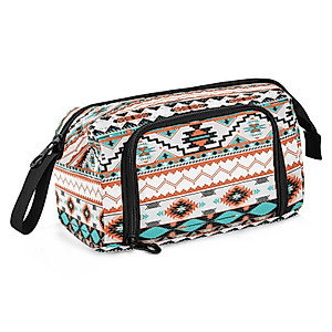 DEHOZO Portable Pencil Case Pen Bag with Zipper, Ethnic Aztec Geometric Large Pencil Pouch Pen Case Stationery Bag for Office School Student, Multifunctional Pen Box for Girl Boy Men Women