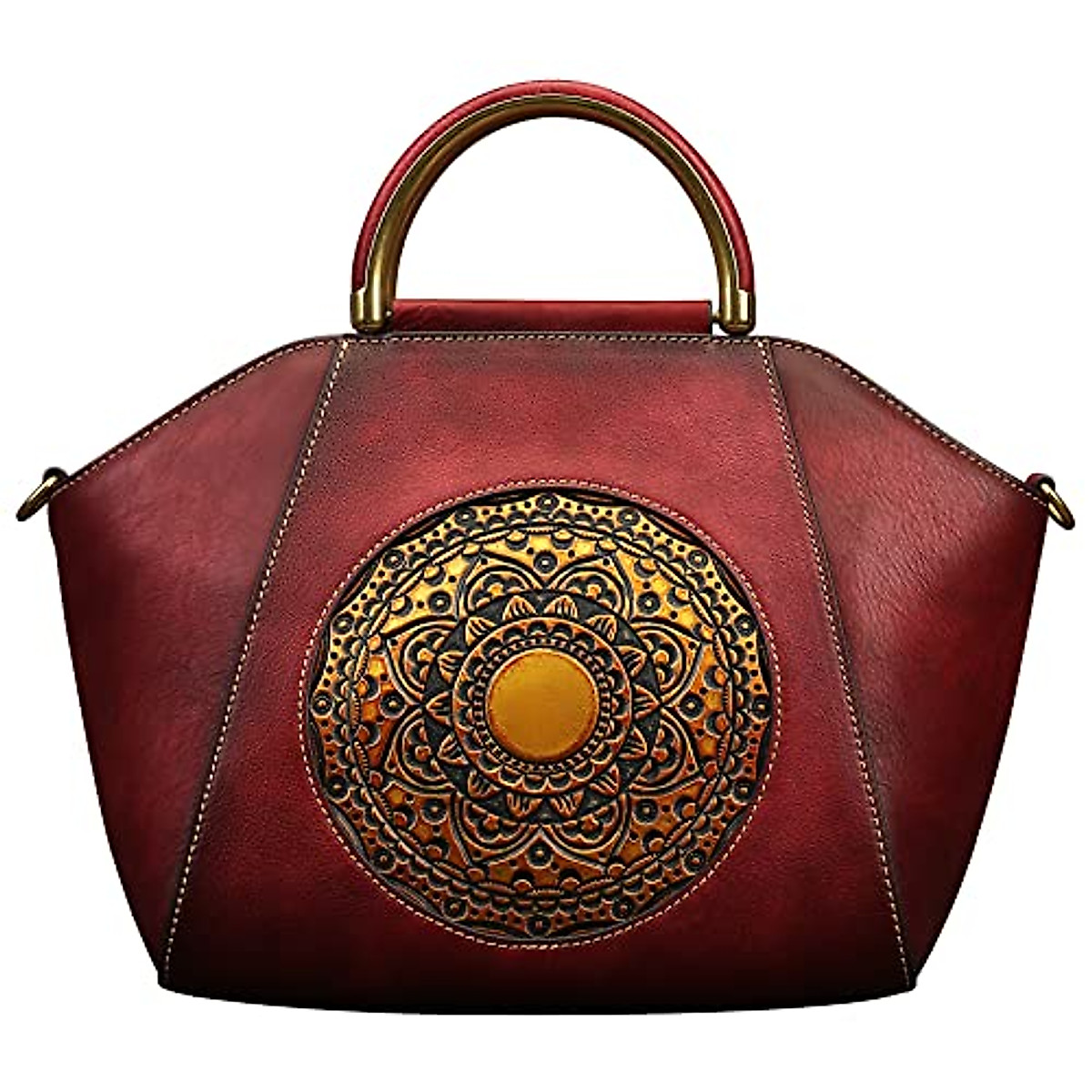 Genuine Leather Handbags for Women, Organizer Top Handle Satchel Vintage Embossing Totem Shoulder Bag