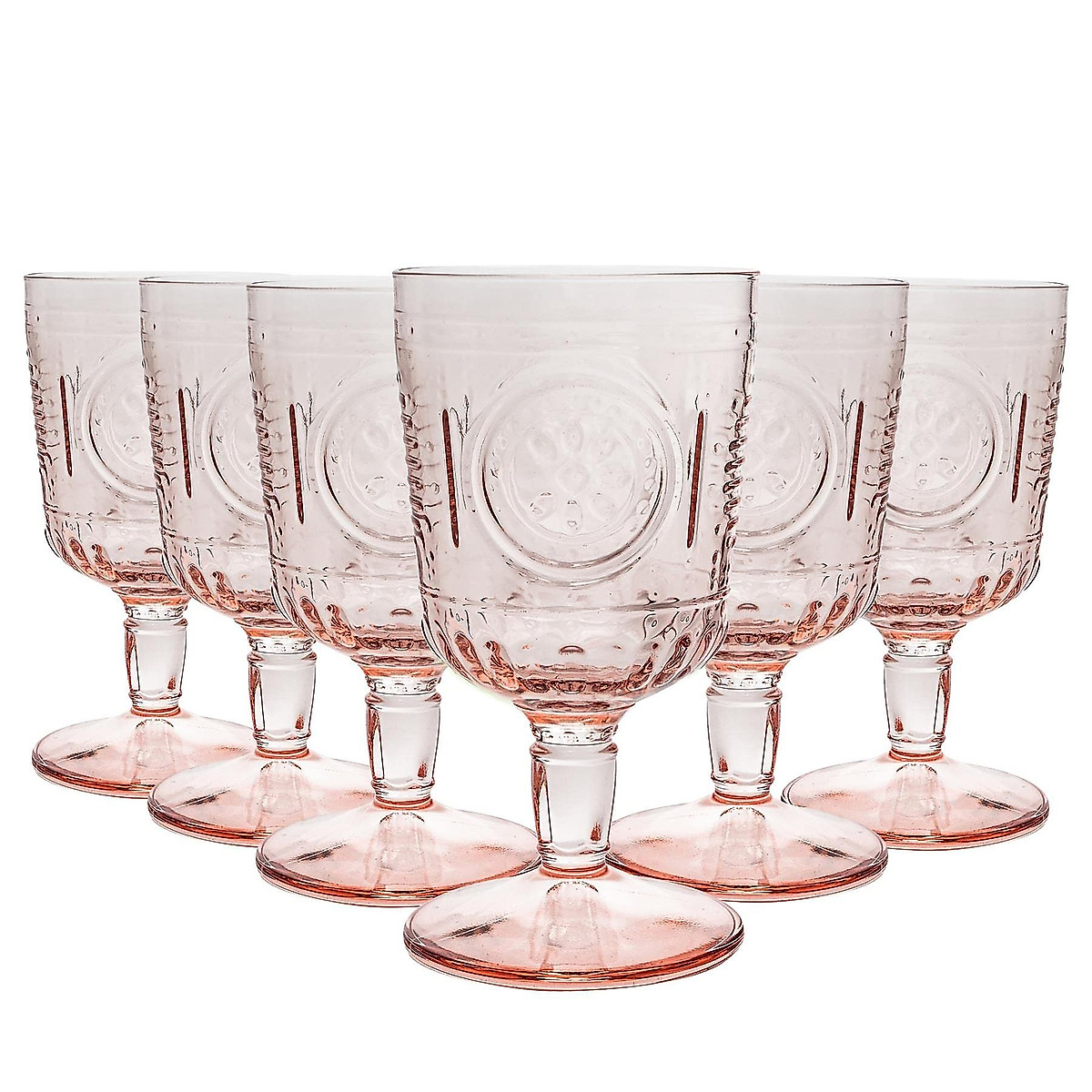 Bormioli Rocco Romantic Set Of 6 Stemware Glasses, 10.75 Oz. Colored Crystal Glass, Cotton Candy Pink, Made In Italy.