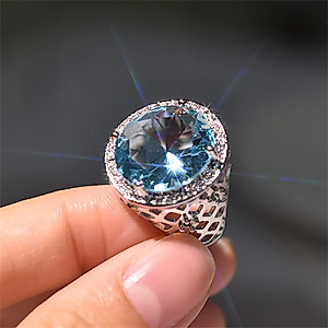 925 Sterling Silver gem Ring Women's Classical Luxury Jewelry Sapphire Super Flash Round Cut Zircon Half Full Diamond Hollow Pattern Engagement Wedding Cocktail for Women ST.025 (6)