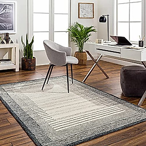 Hauteloom Omeo Wool Living Room, Bedroom Area Rug - Contemporary - Beige, Blue, Black - 8' x 10'
