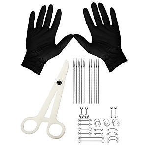 Heienngy Piercing Kit Stainless Steel Eyebrow Rings,Horseshoe Ring,Industrial Piercing Jewelry,Belly Button Ring,Lip Rings,Earrings,Nipple Rings,Tongue Rings For Women men 14G 16G Piercing Needles