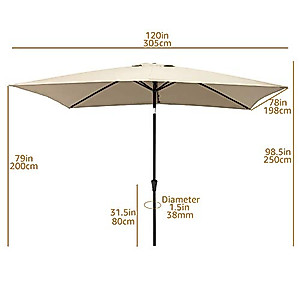 C-Hopetree Rectangular Outdoor Patio Market Table Umbrella with Tilt 6.5 x 10 ft, Taupe