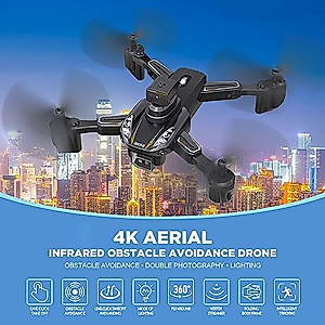 ZELARO Drone with Dual 4K Cameras for Adults with LED Light,Foldable RC Quadcopter WiFi FPV Mini Drone UAV Remote Control Drone Toy with Battery, Altitude Hold, Gesture Control,Toys Gifts Beginners
