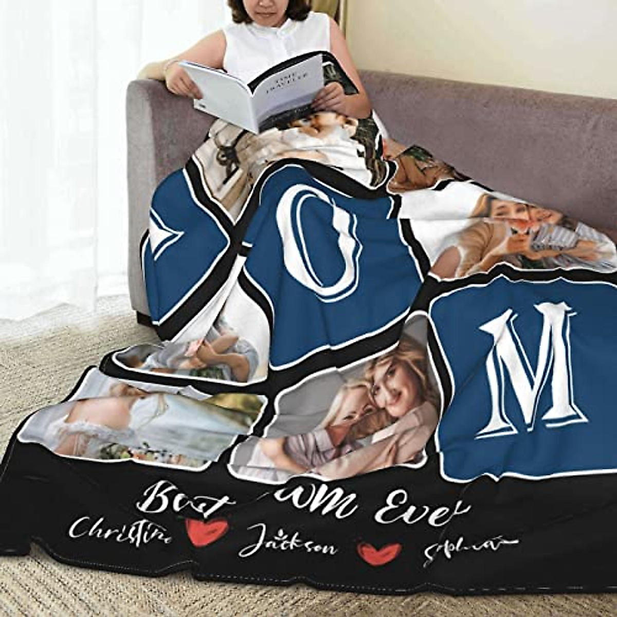 ONCUSTOM Custom Blankets with Photos for Mom from Daughter Son, Mothers Day Birthday Gifts for Mama, Best Mom Ever Personalized Flannel Blankets with Pictures Text for Mother Women
