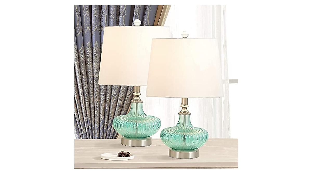 Maxax Blue Glass Table Lamps Set of 2 for Living Room & Bedroom