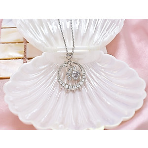 Paw Print Necklace for Women Girls - Sterling Silver Puppy Dog Cat Pet Paw Print Circle Pendant Necklace Cubic Zirconia Dainty Cute Adjustable Charm Necklace Birthday Gifts for Women Teens,15.7"+3.9"