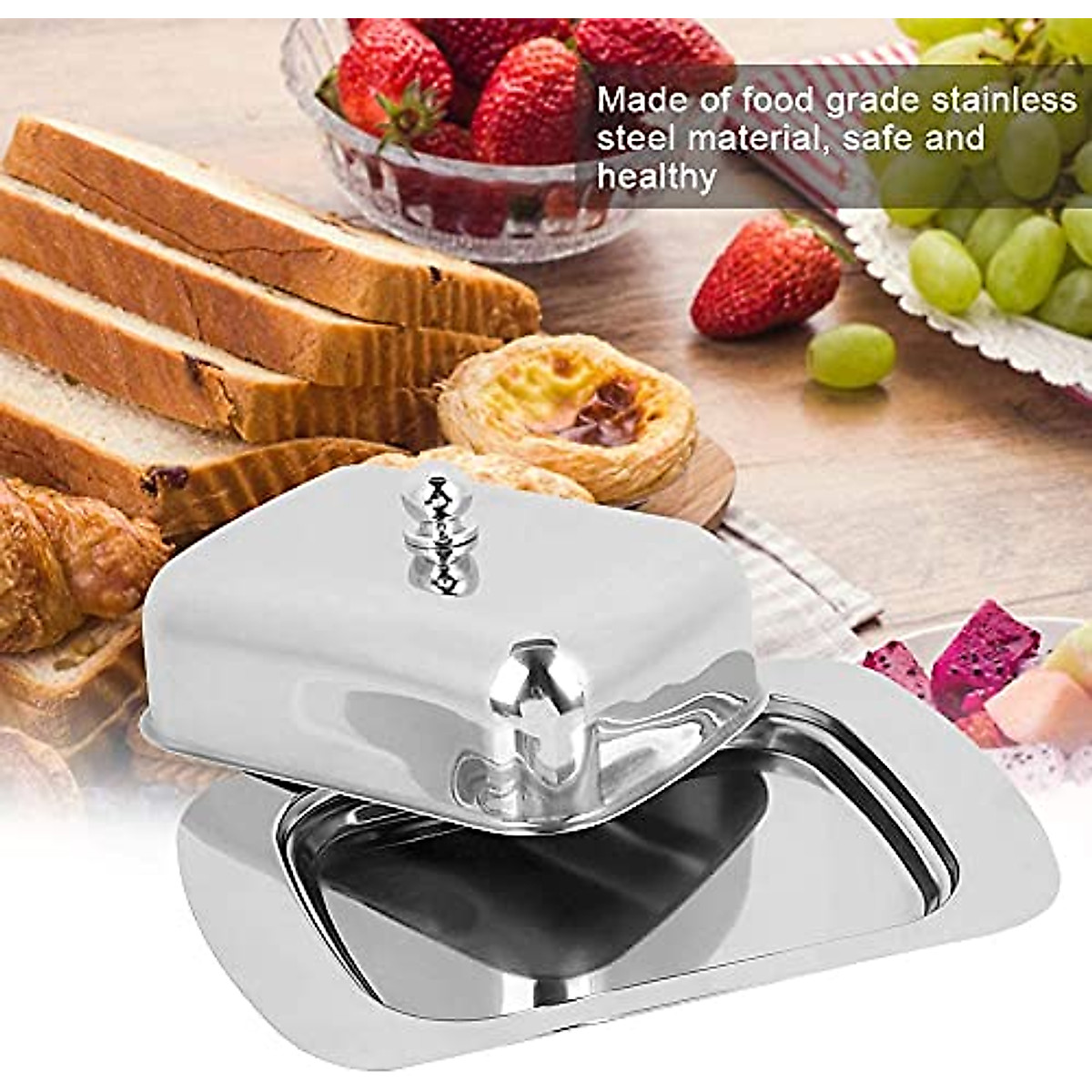 King International Stainless Steel Large Butter Dish, Butter Box with Lid, Butter Container,6.20 Inch Half Kg Butter Box, Fridge Storage Container for White Butter