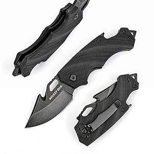 MOSSY OAK Mini Folding Pocket Knife, 2.5-inch Stainless Steel Drop Point Blade - G10 Handle EDC Multifunction Tool with Bottle Opener and Glass Breaker (Black), Good Merry Christmas Gift