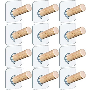 Jetec Hat Hooks for Wall Hat Hanger Hat Hooks Hat Pegs Adhesive Wood Hooks Self Adhesive Hooks Wooden Hat Rack Coat Hooks Wall Mounted Hook for Home School Office (12 Pcs, 6 cm/ 2.4 inch)