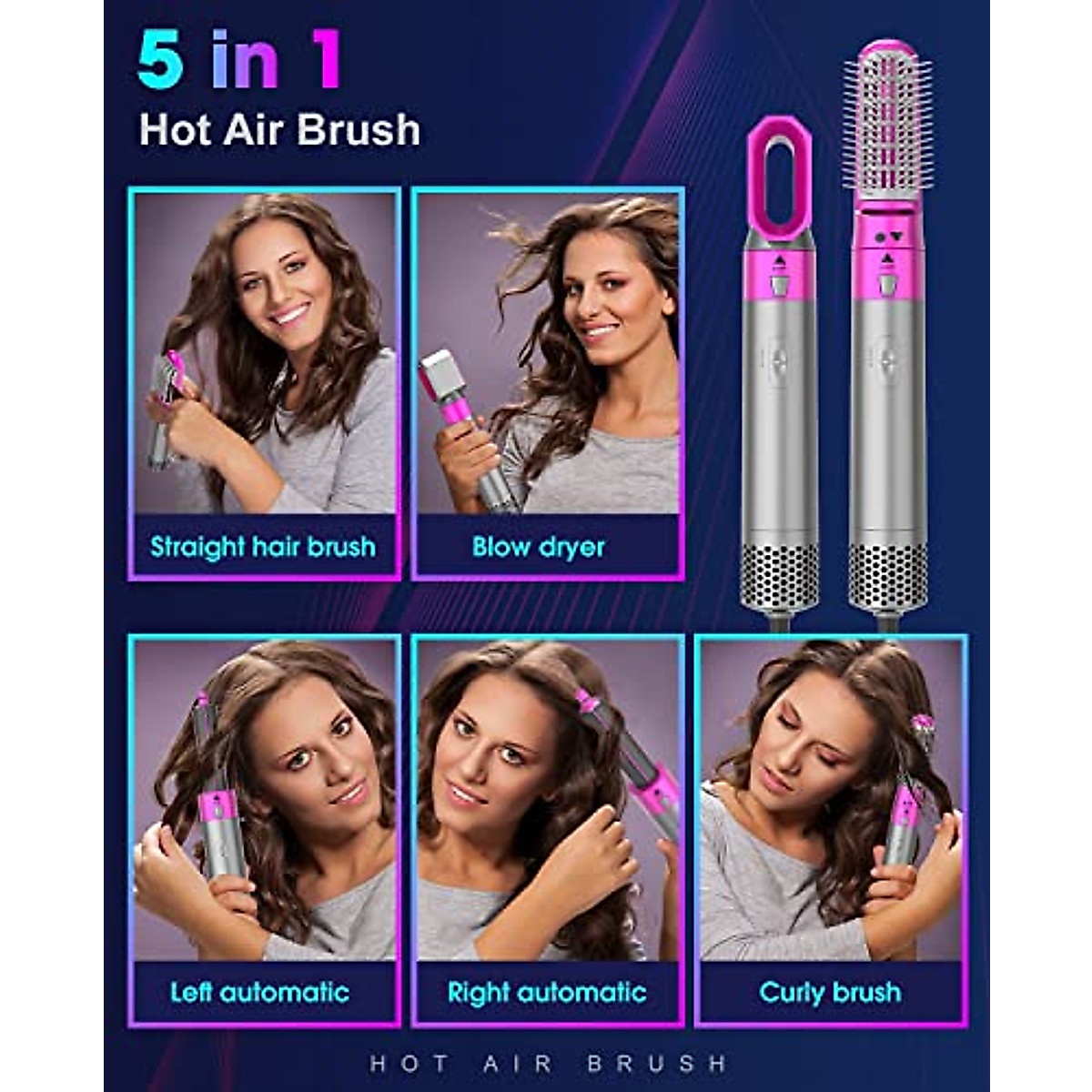 EWSBI Hair Dryer Brush Set，5 in 1 Detachable Blow Dryer Brush with Negative Ion Technology, Suitable for Straightening, Curling, Blow Drying of Hot Air Brush
