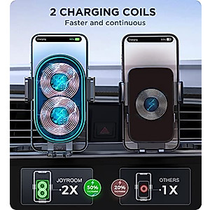 Wireless Car Charger Mount, 15W Dual Coil Car Phone Holder Mount Wireless Charging for iPhone 14/13/12/11/X/8 Series, Auto Clamping Wireless Charging Car Mount for Galaxy Z Flip 4/3 S22/S21 Note 20/10