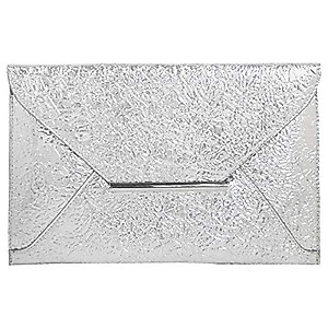 JNB Crushed Metallic Envelope Clutch, Silver