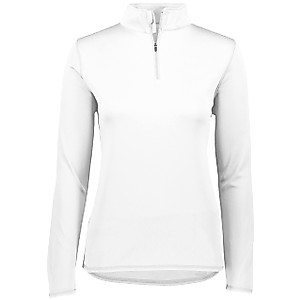 Augusta Sportswear Ladies Attain Wicking 1/4 Zip Pullover - Women's Running Long Sleeve Jacket with Sun Protection, White, X-Large