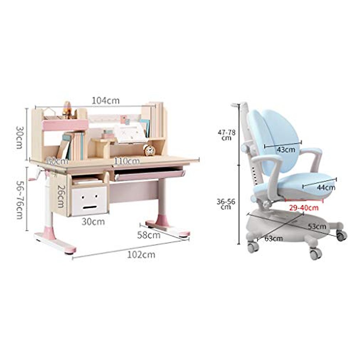 Articles for daily use Multifunctional Solid Wood Children's Study Desk and Chair Set, Simple Bookshelf Height Adjustable Student Writing Desk, Ergonomic Student Computer Desk