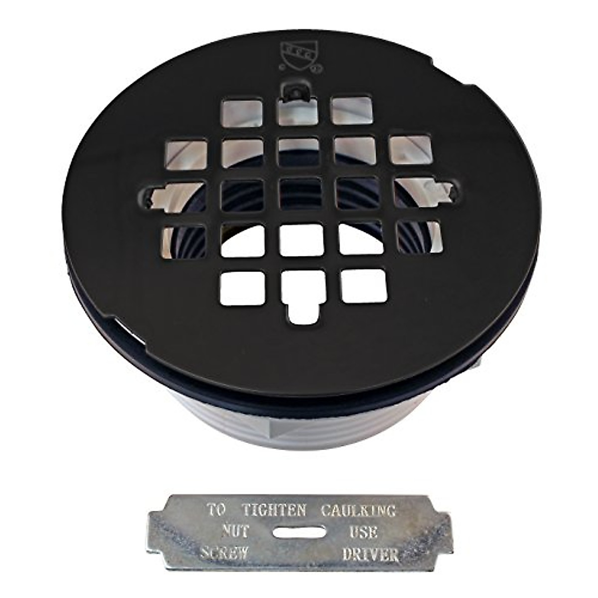 Westbrass A206P-62 2" No-Caulk PVC Compression Shower Drain with 4-1/4" Round Grid Cover, 1-Pack, Matte Black