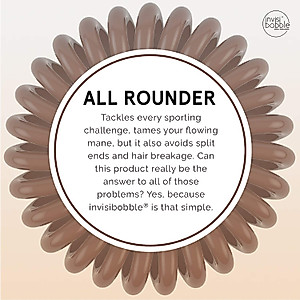 invisibobble Power Traceless Spiral Hair Ties - 3 Pack - Pretzel Brown - Strong Elastic Grip Coil Hair Accessories for Active Women - No Kink, Non Soaking - Gentle for Girls Teens and Thick Hair