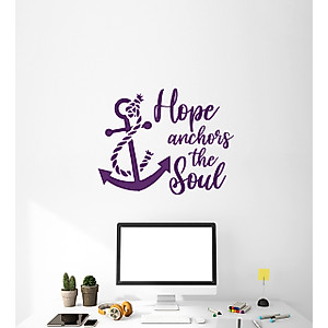 Hope Customized Vinyl Wall Decal - Customized Nautical Inspirational Quote - Hope Anchors The Soul With Anchor Silhouette - Home Decoration for Family Room, Nursery, Bedroom, or Beach House - Removable Sticker
