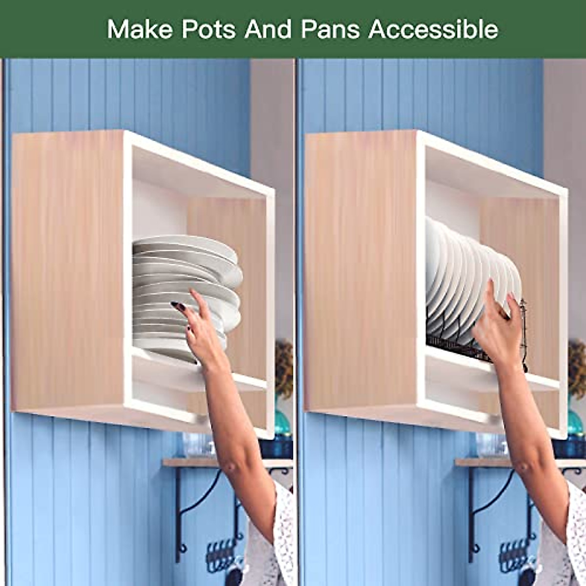 BesChase Pots and Pans Organizer, Pot Lid Organizer Holder Pan Organizer Rack with 8 Adjustable Dividers 1 Utensil Holder for Cabinet Countertop Cupboard Kitchen, Upgraded in 2022