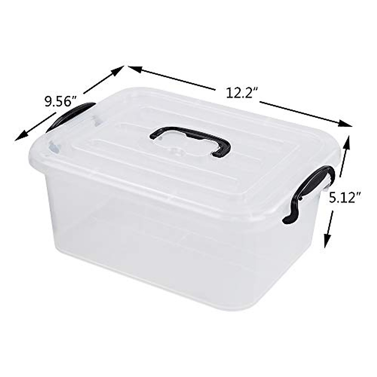 Xowine 8 L Plastic Storage Boxes, Clear Storage Bin with Black Handle, 2-Pack