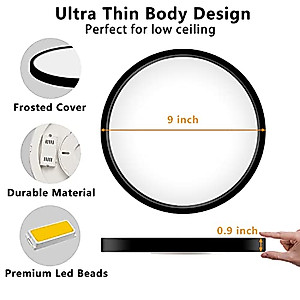 LED Flush Mount Ceiling Light Fixture, 9inch Modern Black LED Ceiling Light, 18W 5000K, Low Profile Slim Flat Surface Mount Ceiling Lights for Bedroom Kitchen Hallway Laundry Stairwell Basement Closet