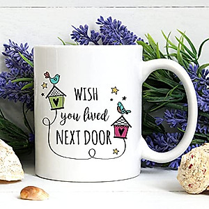 Aurahouse Wish You Lived Next Door Mug, Friendship Gifts for Women, Christmas Gifts for Mom Sister Friends, Birthday Gifts for Women, Long Distance Friends Moving Away Gifts Cup(11Oz,White)