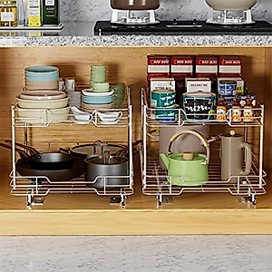 Blemoacha Pull Out Cabinet Organizer 17"W x 21"D x 13.5"H ,2 Tier Under Sink Organizers and Storage,Bathroom Organization Undersink Drawers Slide Out, Kitchen Sink Shelf Sliding Cabinet Basket Chrome