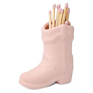 Cowboy Boot Match Holder, Ceramic Boot Match Holder with Striker Cute Indoor Decorative Accessory for Bathroom Bedroom Kitchen (Pink)