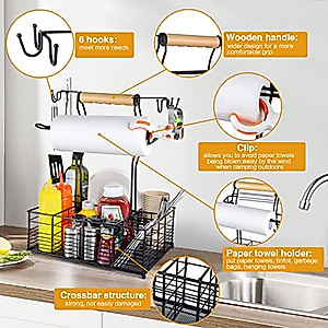 KOSTBAR Metal Grill Caddy, Picnic Condiment Caddy, BBQ Organizer Basket with Paper Towel Holder, Suitable for Camping Outdoor Cooking Utensil Caddy Barbecue Accessories