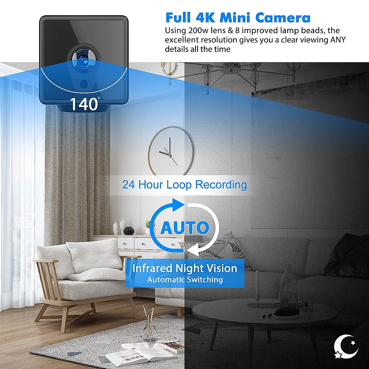 Jayol 2022 Hidden Camera Detector, Mini Spy Camera with Audio, HD 4K Wireless Hidden Live Stream, Night Vision and Motion Activated Spy Cam Nanny Cam, Security Camera for Home and Outdoor