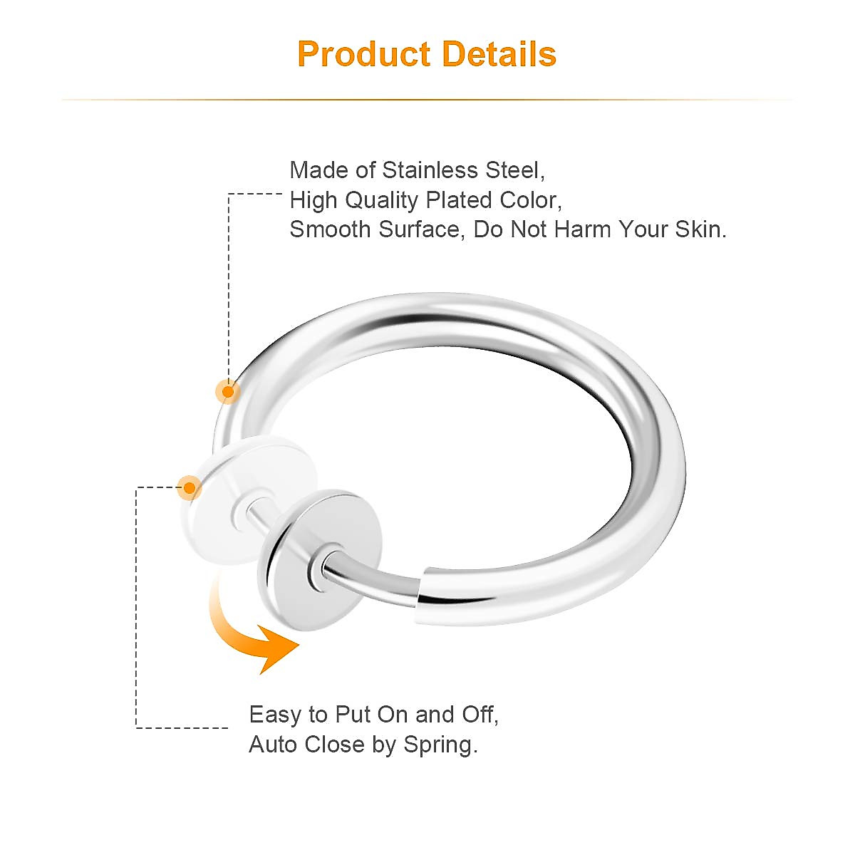 CrazyPiercing 8 pcs of Surgical Steel Clip on Non-pierced Hoops Fake Nose Lip Ear Rings Piercing (Silver color)