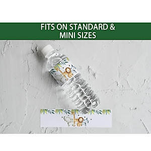 24 Safari Jungle Water Bottle Labels - (Self-Stick, Waterproof 8x2) Baby Shower Birthday Party Girl or Boy Unisex Wild Stickers Labels Giraffe Lion Elephant Rhinoceros Greenery