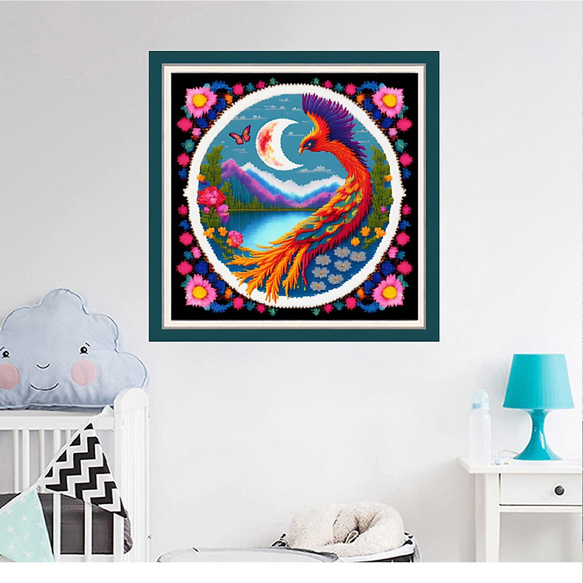 Dimension Stamped Cross Stitch Kits Full Range of Embroidery Starter Kits Cross Stitch Patterns for Beginners Needlepoint Kits for Adults DIY 11CT-Phoenix Under Moon 17.7x17.7 inch