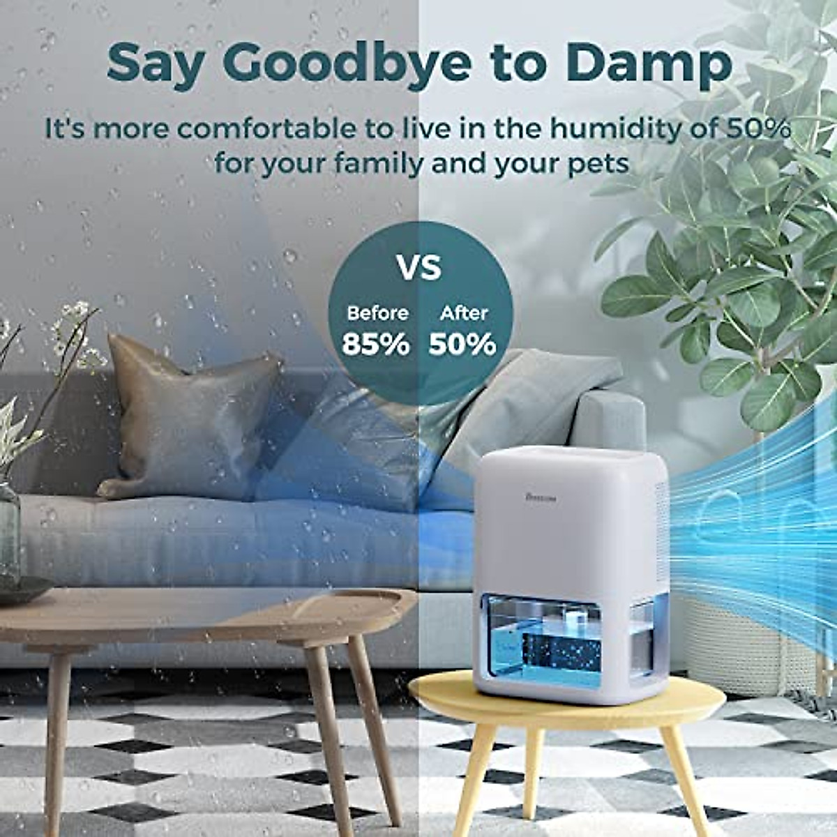 BREEZOME 60 OZ Dehumidifiers for Home, Dual-Semiconductor Quiet Dehumidifier with Timer Sleep Mode Auto-Off 7 Colors Light Portable Small Dehumidifiers for Bathroom, Cloakroom, RV
