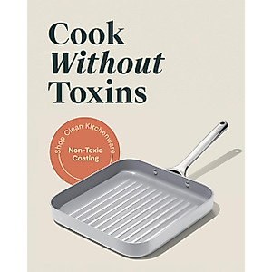 Caraway Square Grill Pan - 11” Grill Pan - Non-Stick Ceramic Coated - Non Toxic, PTFE & PFOA Free - Oven Safe & Compatible with All Stovetops - Gray