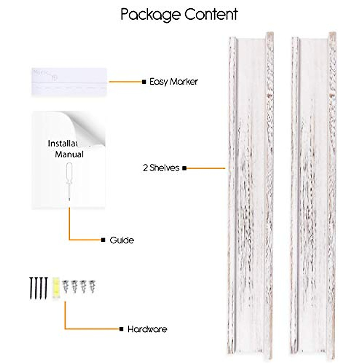 Rustic State Ted Wall Mount Picture Ledge Photo Frame Display - 24 Inch Floating Wood Shelves for Living Room Office Kitchen Bedroom Bathroom Décor Storage - Distressed White - Set of 2