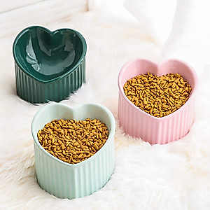 Green Ceramic Raised Cat Bowls, Tilted Elevated Food or Water Bowls, Stress Free, Backflow Prevention, Dishwasher and Microwave Safe, Lead & Cadmium Free